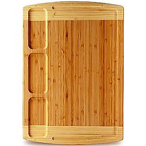 Greener Chef Organic Bamboo Cutting Board for Kitchen with Built-In Compartments and Juice Groove - Wooden Chopping Board for Meat, Cheese Charcuterie Board with Handles, (XXL, 20 x 14 Inch)