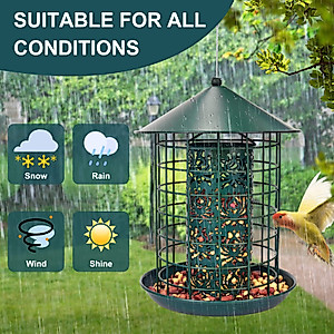 Gaprass Squirrel Proof Bird Feeders, Metal Bird Feeders for Outdoors Hanging, Bird Feeder for 360°Feeding Area for Wild Birds, Chew Proof & Rust Proof, 4lbs Capacity - Green