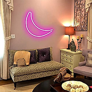 Sky Series Led Neon Light Sign Moon Cloud Star Lightning Sign Night Lights Wall Decor Home Decoration Light for Kids Room,Bedroom,Birthday,Wedding Party Gift (Moon-Pink)