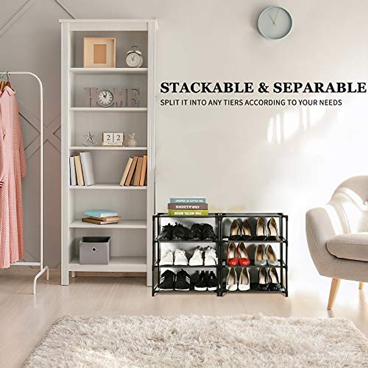 WINCANG 10 Tiers Shoe Rack,Durable and Sturdy Waterproof Non-Woven Fabric Tiers Vertical Shoe Rack,for Bedroom/ Entryway/Hallway/Closet -Saving Storage Organizer15-20 Pairs of Shoes