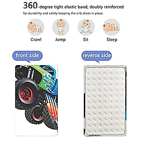 Cars Themed Fitted Crib Sheet,Standard Crib Mattress Fitted Sheet Ultra Soft Material -Baby Sheet for Boys Girls,52 x 28 Inch,Black Green Aqua