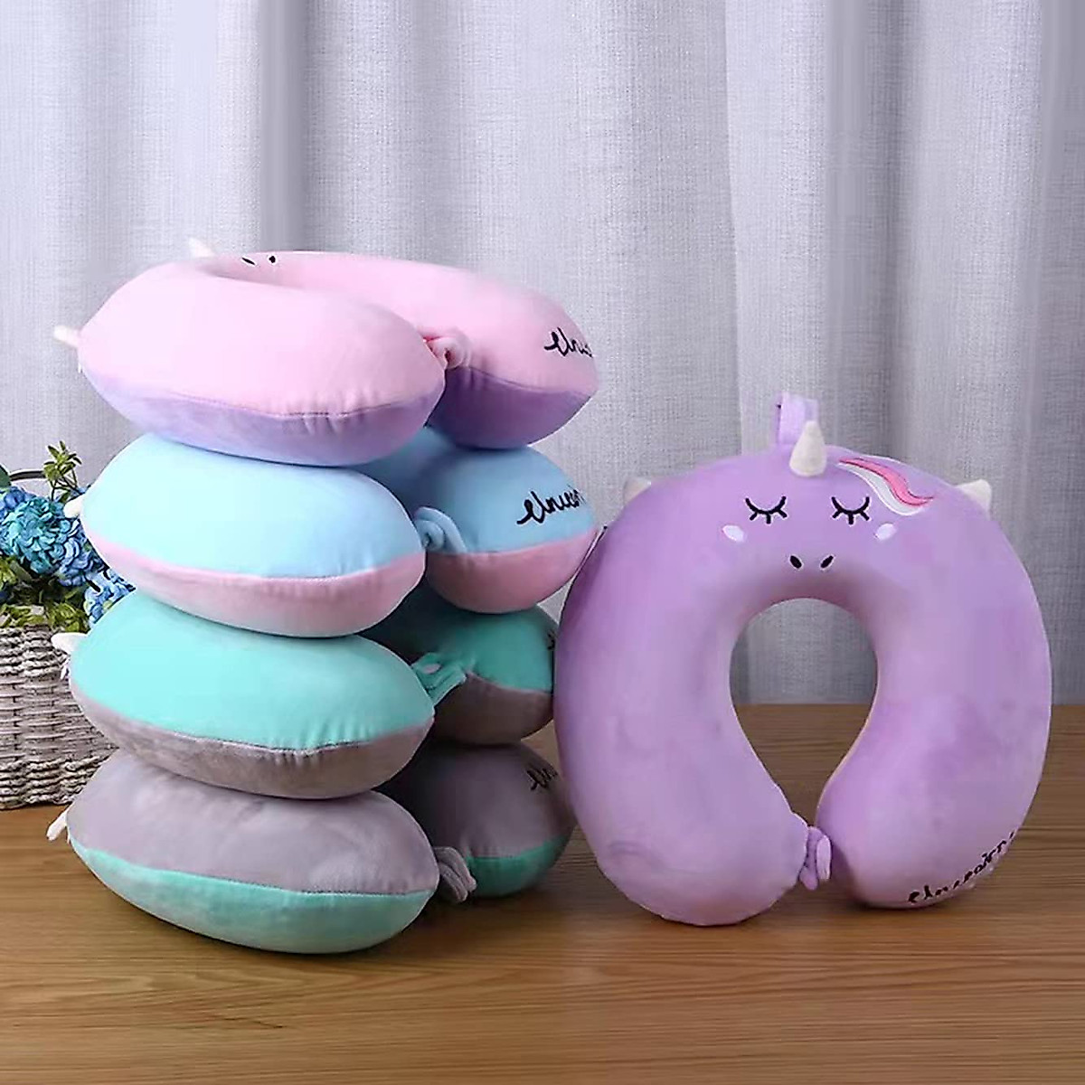 HomiTunky Kids Travel Neck Pillow,360?Unicorn Memory Foam Pillow for Travelling,U-Shaped Airplane Car Flight Head Support Animal with Washable Cover Adults Toddler,Gifts Children,Boys,Girls Pink