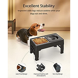 Petace Elevated Dog Bowls, Raised Dog Bowl Stand with No Spill Dog Water Bowl & Stainless Steel Dog Food Bowl, 4 Heights Adjustable for Small Medium Large Dogs and Pets