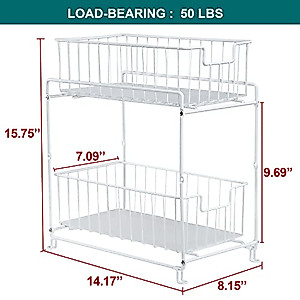 SUFAUY 2 Pack Stackable 2-Tier Under Sink Cabinet Organizer with Sliding Drawer for Pantry Organization or Kitchen Storage, White