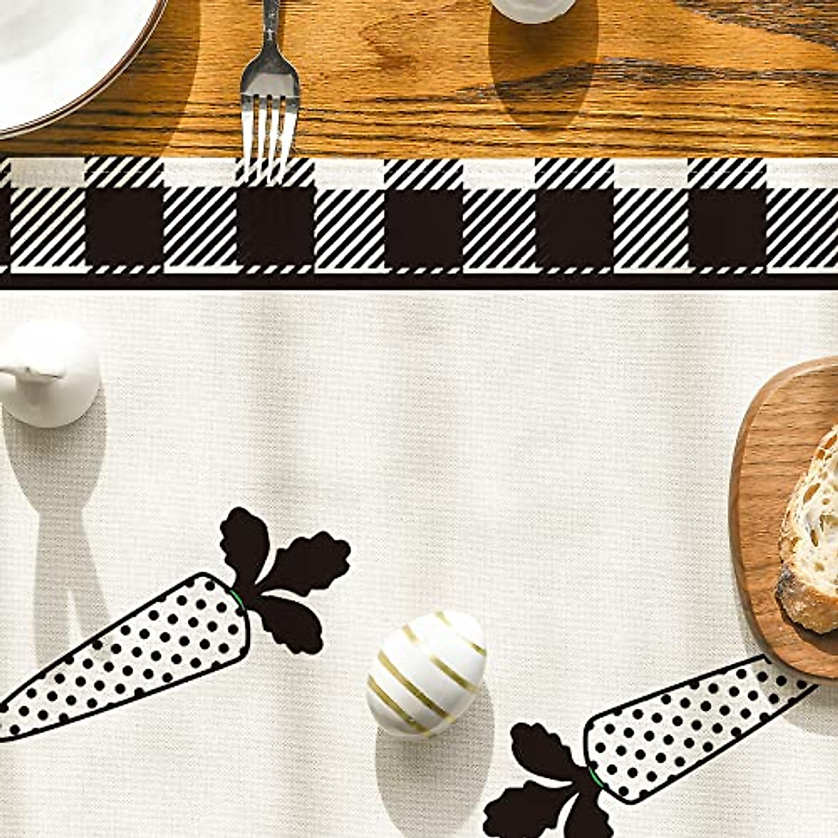 Artoid Mode Buffalo Plaid Rabbit Carrots Easter Table Runner, Spring Summer Seasonal Holiday Kitchen Dining Table Decoration for Indoor Outdoor Home Party Decor 13 x 72 Inch