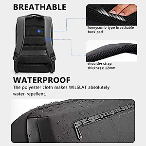 WILSLAT Laptop Backpack for Men Business Professional Anti Theft Slim Durable Laptops Backpack with USB Charger, College School Computer Bag Fits 15.6 Inch Laptop and Notebook