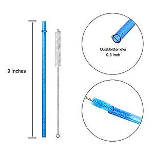 12 Pieces Reusable Plastic Straws Fit for Mason Jars, Tumblers, 9 Inches Glitter Sparkle Unbreakable Drinking Straw with 1 Cleaning Brush, BPA Free and Eco-friendly