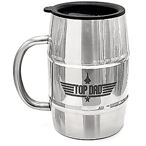 GALVANOX Gift Mug for Dad, Stainless Steel TOP DAD Barrel Cup with Handle and Sip Lid (Hot n' Cold) Double Wall Insulation for Beer & Coffee, 17oz (Gift Boxed for Christmas/Fathers Day)