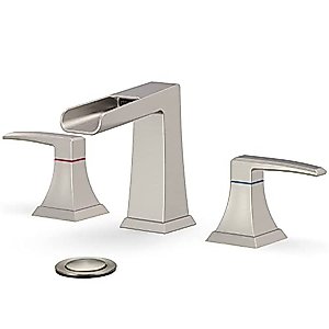 Bathroom Faucets for Sink 3 Holes, Brushed Nickel Bathroom Faucet, 8inch Widespread & Waterfall Bathroom Faucet with Stainless Steel Pop Up Drain and cUPC Lead-Free Hose -(Brushed Nickel)
