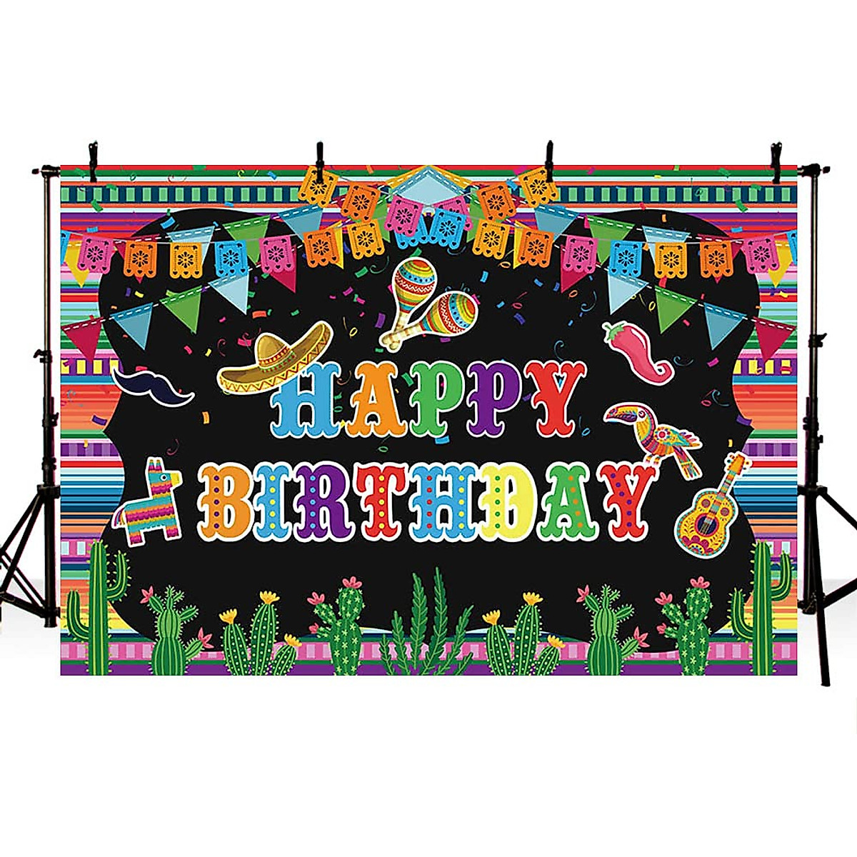 AIBIIN Mexican Birthday Backdrop Mexican Fiesta Party Background Mexico Cinco De Mayo Carnival Party Decorations Supplies Studio Photo Props 7x5ft
