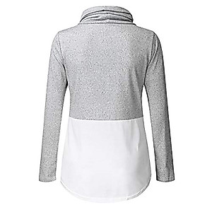 Women Cowl Neck Casual Tunic Sweatshirts Mitiy Drawstring Long Sleeve Color Block Patchwork Pullover Tops