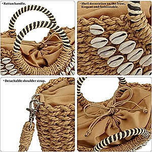 So'each Women's Handbag Shell Wicker Woven Rattan Straw Tote Bag Crossbody Bag Khaki
