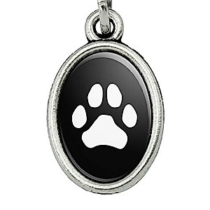 Paw Print Dog Cat White on Black Metal Bookmark Page Marker with Oval Charm
