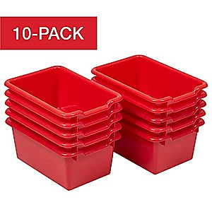ECR4Kids Scoop Front Storage Bins, Red (10-Pack)