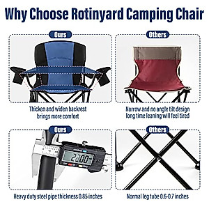 Oversized Folding Camping Chair Outdoor, Heavy Duty Foldable Lawn chair for Adults Support 440lbs, Collapsible Large Padded Camp Chair with Cup Holder&Carry Bag for Fishing Outside Sports Picnic(Navy)