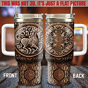 WAZONE Personalized Horse Tumbler 40oz with Handle and Straw Custom Name Wooden Drawings Vacuum Tumblers Stainless Steel Travel Mug Equestrian Gifts Birthday Christmas for Men Women Animal Lover