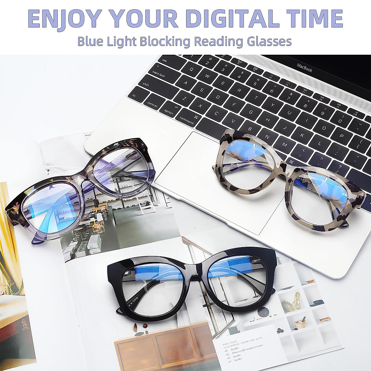 LADEESSE Readers for Women Oprah Style 3 Pack Square Reading Glasses with Spring Hinge Blue Light Blocking Ladies (Black+Grey+Blue, 2.00)