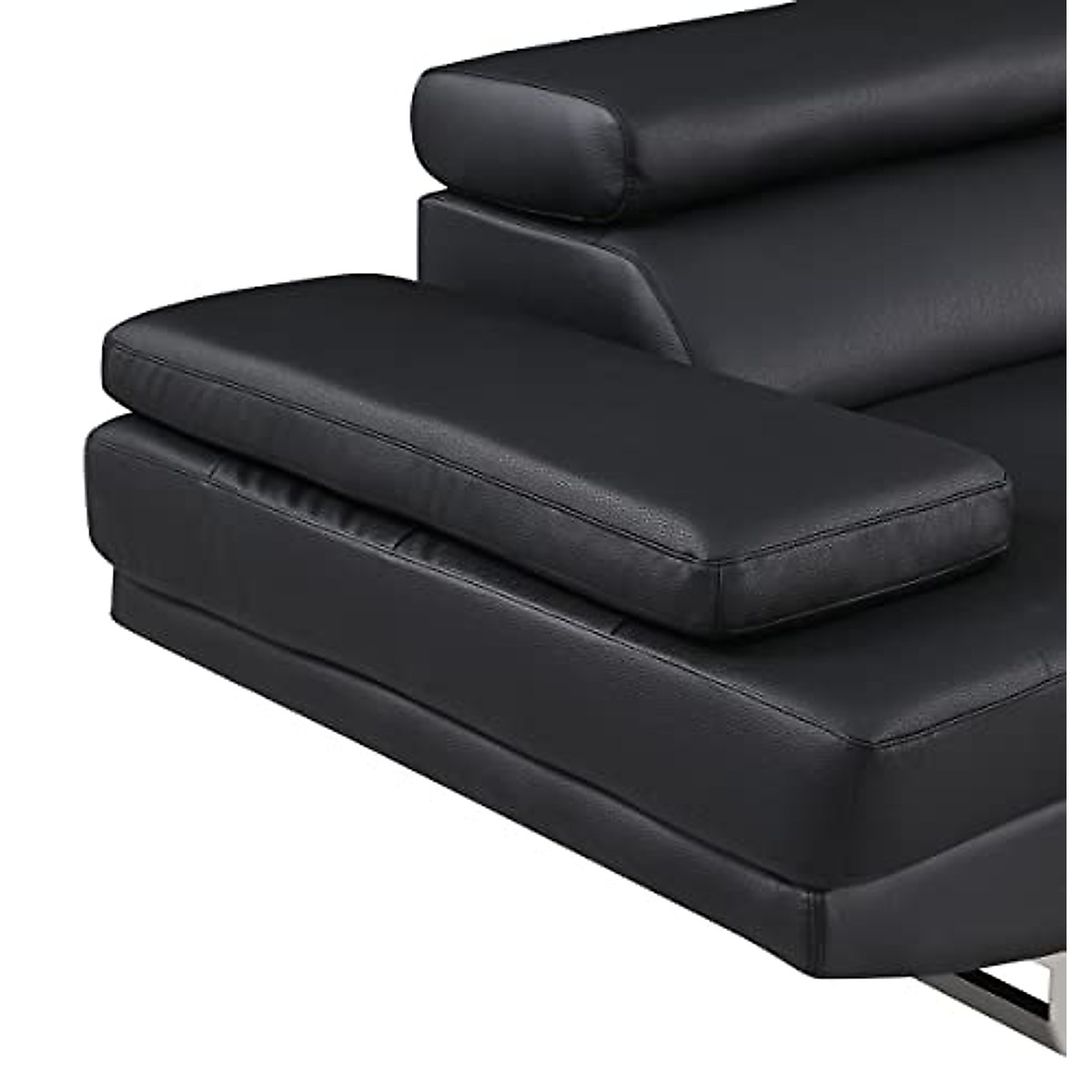 BlackJack Furniture Union Modern Faux Leather Sofa with Adjustable Headrests, Chaise, Elegant Tufted Seat, High-Density Foam and Stainless Steel Legs, Left Facing Sectional, Black