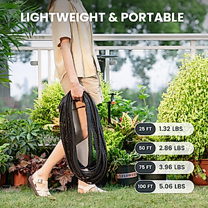 Giraffe Tools Garden Hose 25FT Lightweight Lay Flat Water Hose Kink Free Flexible Hose with 9 Spray Function Nozzle（Black）