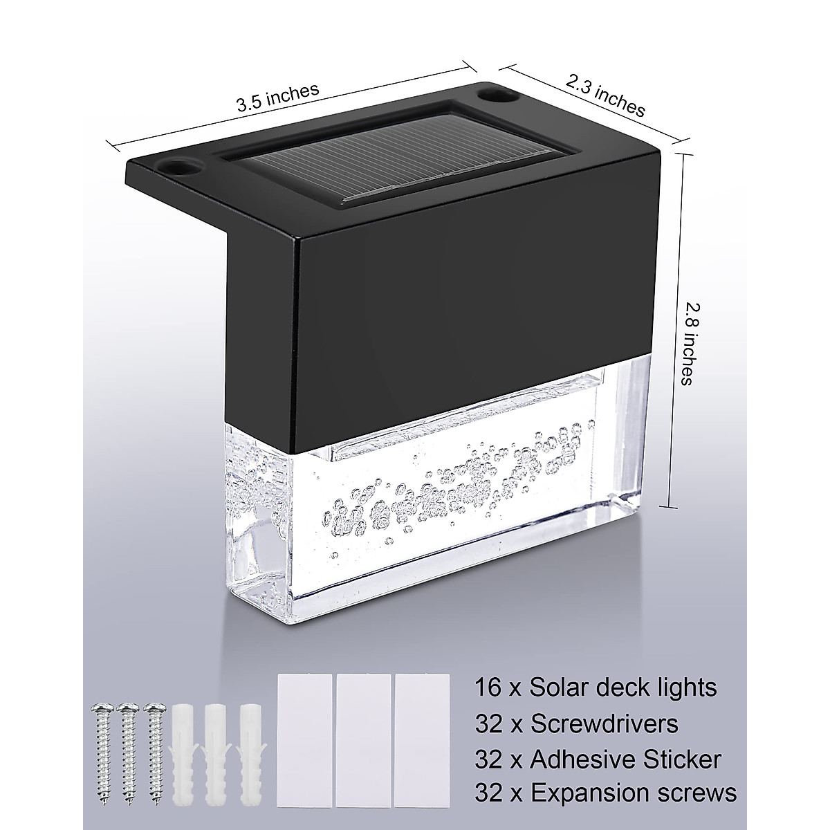 16 Pack Solar Deck Lights Fence Solar Lights Waterproof LED Solar Step Light, 2 Lighting Modes, Warm White/Color Changing, Outdoor Step Light for Patio, Steps, Pool, Railing, Stairs Decoration