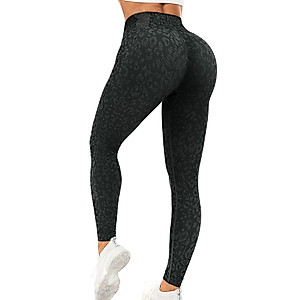 YEOREO Women Seamless Scrunch Butt Camo Workout Leggings High Waisted Athletic Gym Yoga Leggings Black M