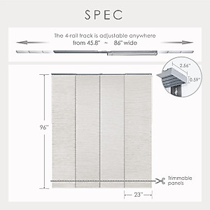 GoDear Design 99% Blackout Adjustable Vertical Blinds 45.8"- 86" W x Up to 96" H, Extendable Sliding Panel Track Window Blinds, Grayish Metallic Luster Trimmable Natural Woven Panel Curtain, Mica +
