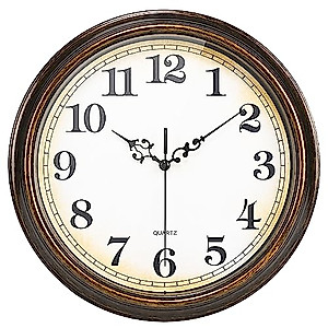 Yoiolclc Wall Clock Battery Operated Silent Non-Ticking Vintage Wall Clocks for Kitchen, School, Living Room (12Inch, Bronze)