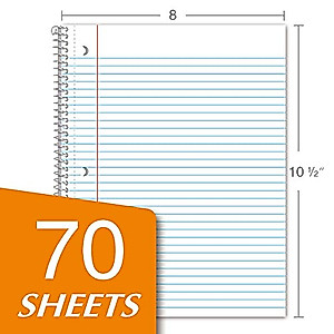 KAISA 1 Subject Notebook Spiral Notebooks, College Ruled 70 Sheet 10.5x8 Recycled Paper Notebooks For School Students Office, 6Pads,S07001C-R