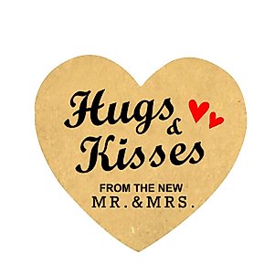 Top label Wedding Favor Stickers,Hugs and Kisses from The New Mr & Mrs Gift Tags,1.5 Inch 250 Pcs Per Roll