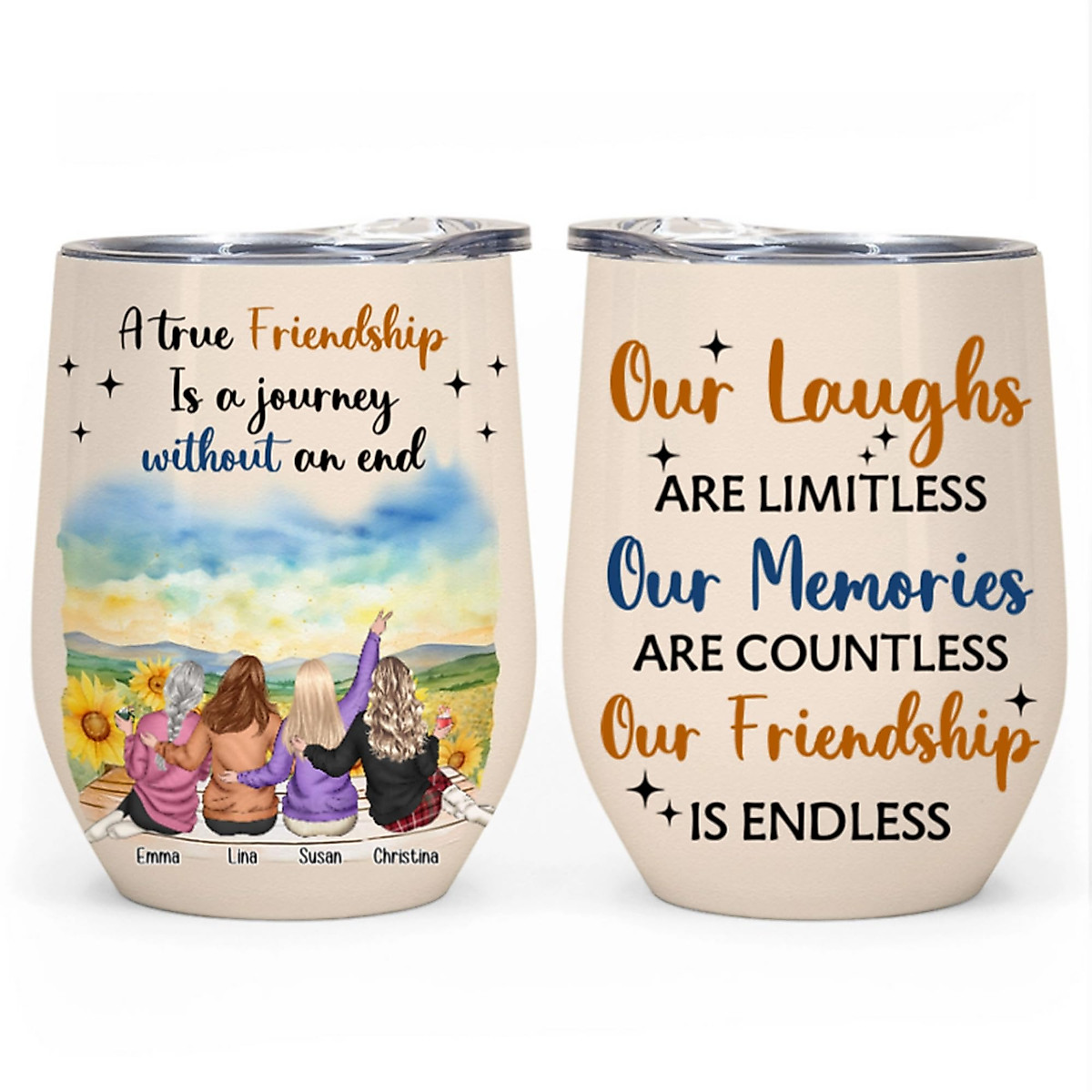 Macorner Personalized Wine Tumbler, A True Friendship Is A Journey Without An End, Gifts for Women Friendship, Best Friend Birthday Gifts, Bestie Gifts for Women Friend, Women Friend Gifts