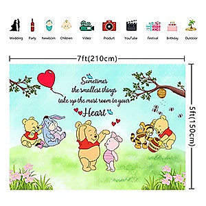 DMJ Cartoon Little Bear Backdrop for Baby Boys Girls Birthday Party Classic Bear and Its Friends Photography Background Cake Table Decoration Background 7x5ft
