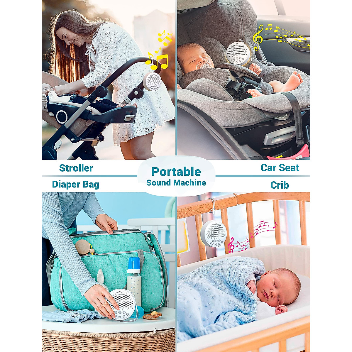 AIRSEE White Noise Machine for Baby Kids Adults, Portable 34 Soothing Sound Machine with Night Light, Rechargeable Compact Noise Machine for Home Office Travel Nursery Gift