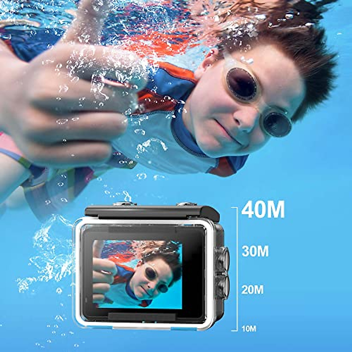 Waterproof Action Camera 4K-Ultra HD 60FPS 24MP 40M Underwater Helmet Vlog WiFi Camera，8X Zoom Touch Dual Screen EIS Stabilization Cam/Wireless Mic/Remote Control/Battery*2/Charger/Accessories Kit