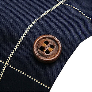 LOCALMODE Men's 100% Cotton Long Sleeve Plaid Slim Fit Button Down Dress Shirt,Navy Blue,Large