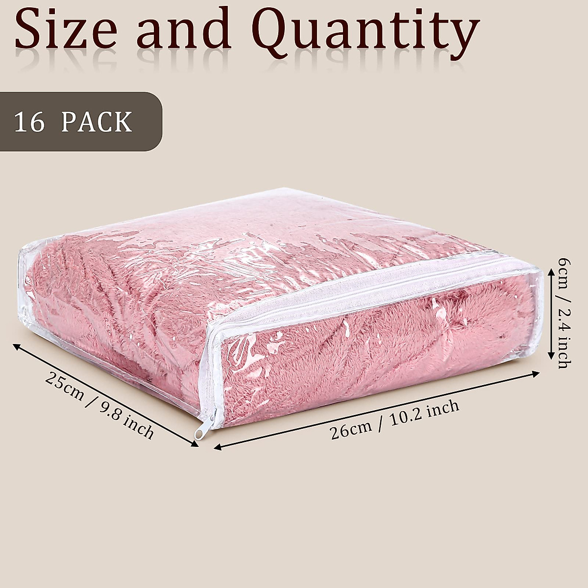 Kingdder 16 Pcs Clear Vinyl Zippered Sweater Storage Bags with Zipper Plastic Sheet Organizer and Storage for Clothing Blankets Sheet Linen Bed Pillow Cube Organizer(10 x 10 x 2.5 Inch)