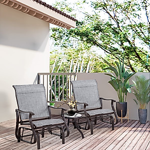 Outsunny Outdoor Glider Chair, Gliders for Outside Patio with Steel Frame and Mesh Fabric for Backyard, Garden, and Porch, Gray