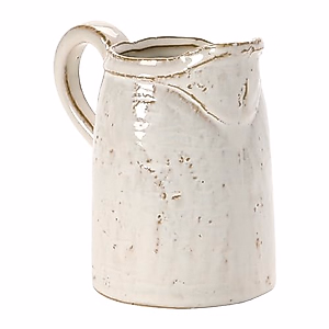 Creative Co-Op 28 oz. Stoneware, Reactive Glaze, White (Each One Will Vary) Pitcher, 6.25"