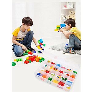 iBune 2 Pack 24 Grids Large Plastic Compartment Container for Washi Tape, Bead Storage Organizer Box Case with Removable Dividers for Craft Tackles Tools, Size 13.1 x 8.7 x 2.1 in, White