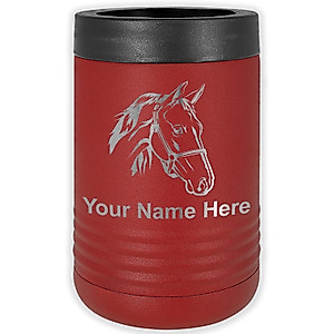 LaserGram Double Wall Insulated Beverage Can Holder, Horse Head 2, Personalized Engraving Included (Standard Can, Maroon)