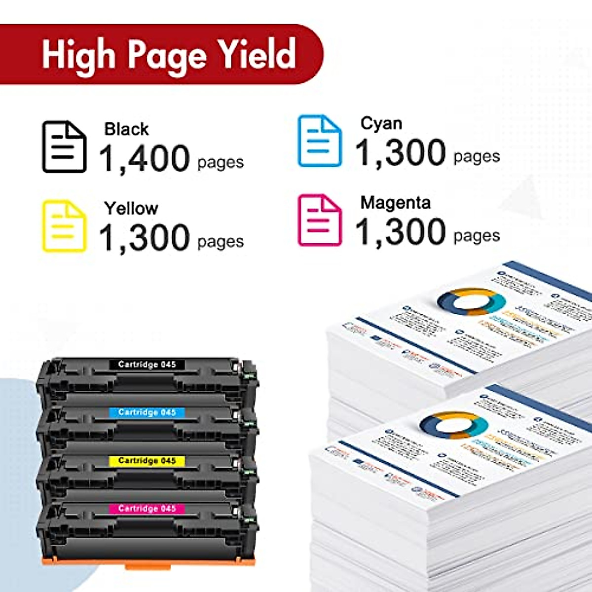 045 045H CRG-045 4-Color Toner Cartridge Set Replacement for Canon 045 045H Toner Cartridge for Canon Color imageCLASS MF634Cdw, MF632Cdw, LBP612Cdw Laser Printers ( 4-Pack)