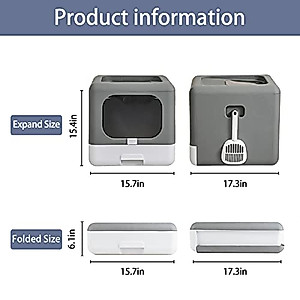 Top Entry Cat Litter Box with Lid,Foldable Litter Box with Cat Plastic Scoop,Extra Large Space,Drawer Structure,Closed Smell Proof Anti-Splashing,Split Type for Easy Cleaning (New Grey)