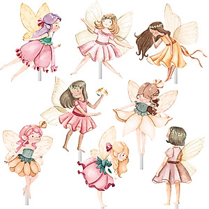 Fairy Cupcake Toppers Flower Fairy Party Cupcake Toppers 24Pcs Fairies Party Cake Picks Garden Birthday Party Decorations for Elves Theme Baby Shower Supplies