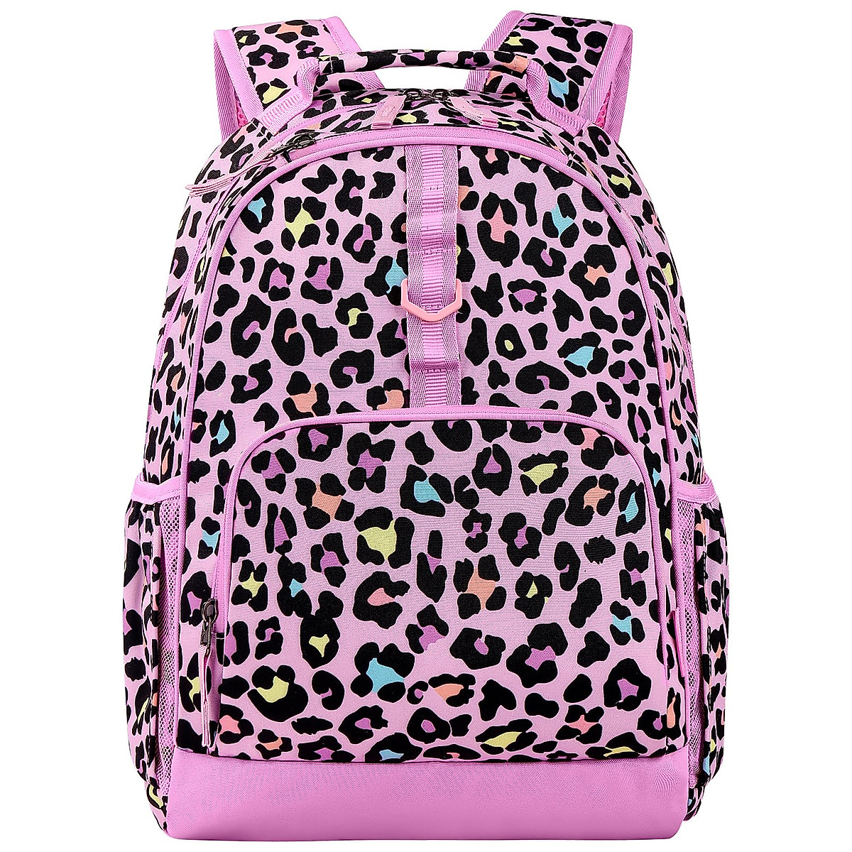 Choco Mocha Cheetah Backpack for Girls Backpack Elementary School Backpack for Kids Backpacks for Girls 17 inch Backpack for Girls 2nd 3rd Grade Leopard Bookbag School Bag 6-8 with Chest Strap Pink