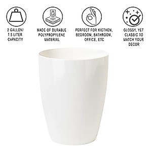Small Trash Can – Open Top Garbage Cans for Kitchen, Office, Dorm, Bathroom, etc. –Waste Can for Compact/Tight Spaces – The Perfect Bathroom Trash Can - 2 Gallon Trash Bin – Glossy White