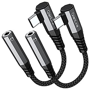 USB C to 3.5mm Female Headphone Jack Adapter (2-Pack), Type C to Aux Audio Dongle Cable Cord Right Angle for iPhone 15 Plus Pro Max Samsung Galaxy S23 S22 S21 Ultra, Note 20, Pixel, MacBook iPad Pro