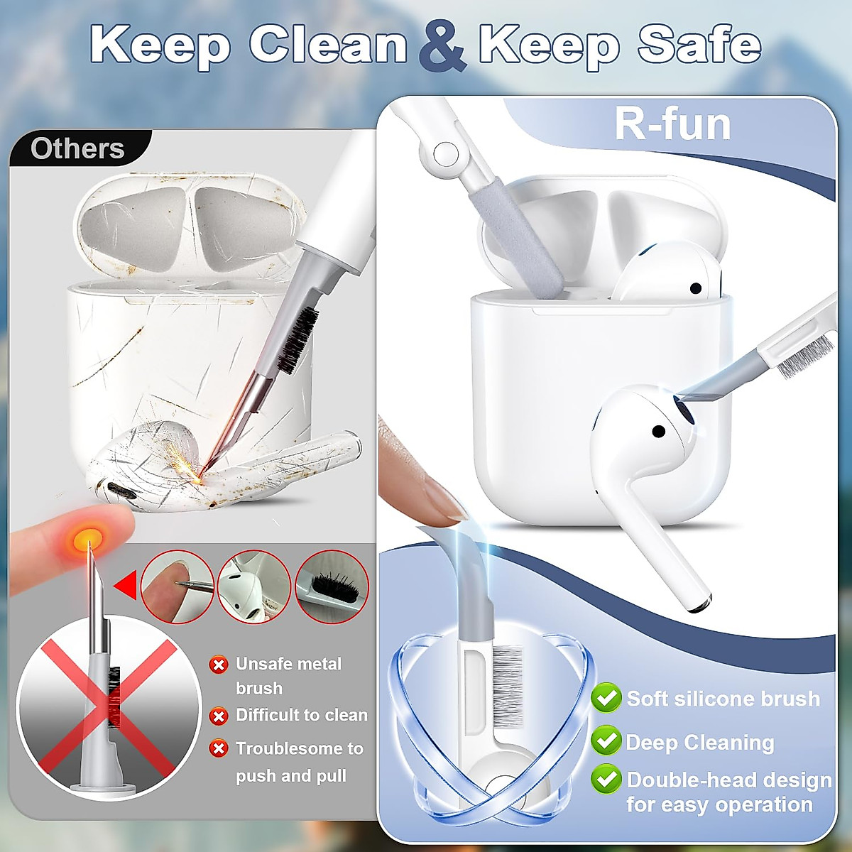 R-fun Compatible with AirPods Case Cover, Soft Silicone Protective Cover with Keychain for Women Men Compatible with Apple AirPods 2nd 1st Generation Charging Case, Front LED Visible,Rose Pink