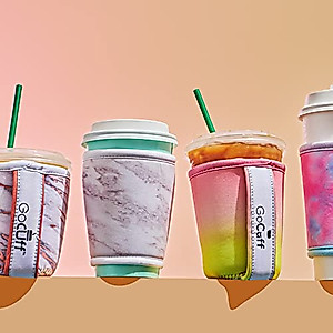 GoCuff Hot And Iced Coffee Cup Reusable Sleeves Neoprene Insulator with Handle for Cold And Hot Beverage Coozies For Soda, Latte, Tea Coffee Cups – Tired As Mother 2.0 (Medium)