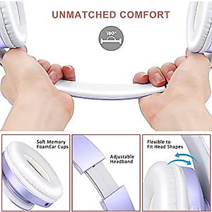 ZIHNIC Bluetooth Headphones Over-Ear, Foldable Wireless and Wired Stereo Headset Micro SD/TF, FM for Cell Phone,PC,Soft Earmuffs &Light Weight for Prolonged Wearing (Purple)