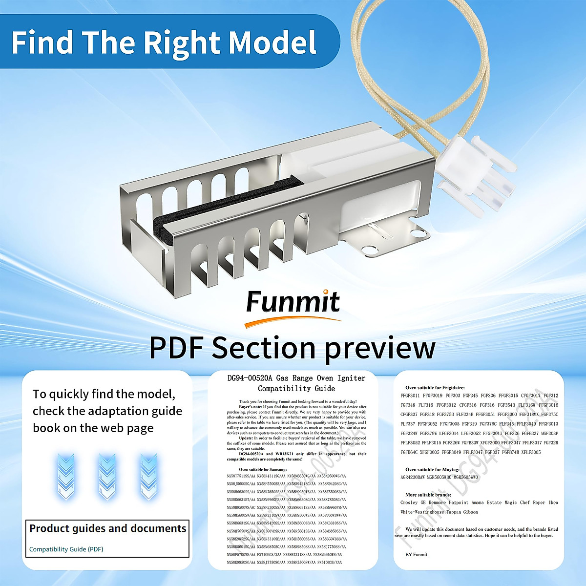 WB13K21 Gas Range Oven Igniter Fit for GE Samsung NX58H5600SS NX58H5650WS Kenmore Hotpoint Frigidaire Exact Replacement Igniter Replace DG94-00520A Norton 501a