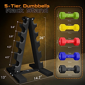 Fitness Republic Solid Steel Dumbbell Rack Holder, A-Frame Dumbbell Storage Racks, dumbbells tower for home gym exercise, Neoprene Dumbbells Pairs (3lb, 5lb, 8lb, 10lb, 12lb) with 5 Tier Rack Combo
